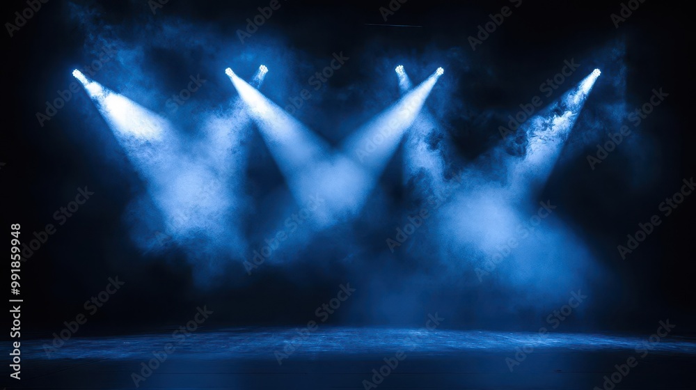 dramatic theatrical lighting setup powerful spotlights illuminate hazy ...