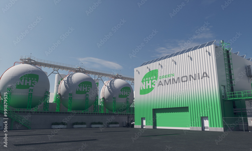 Green ammonia production infrastructure. Realistic 3D render. Stock ...