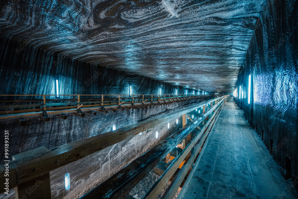 Underground theme park in big salt mine Salina Turda, Turda in Romania ...