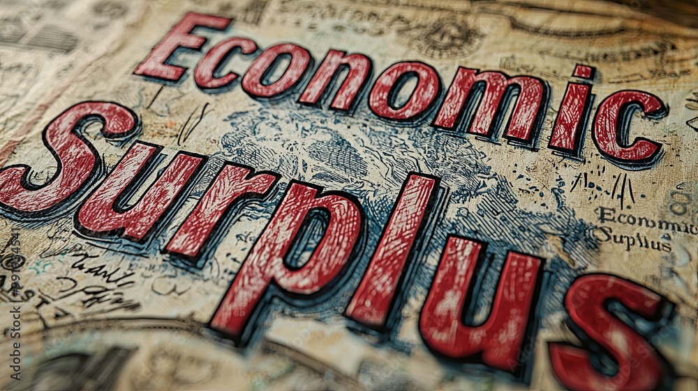 The phrase 'Economic Surplus' is visually represented atop a background ...