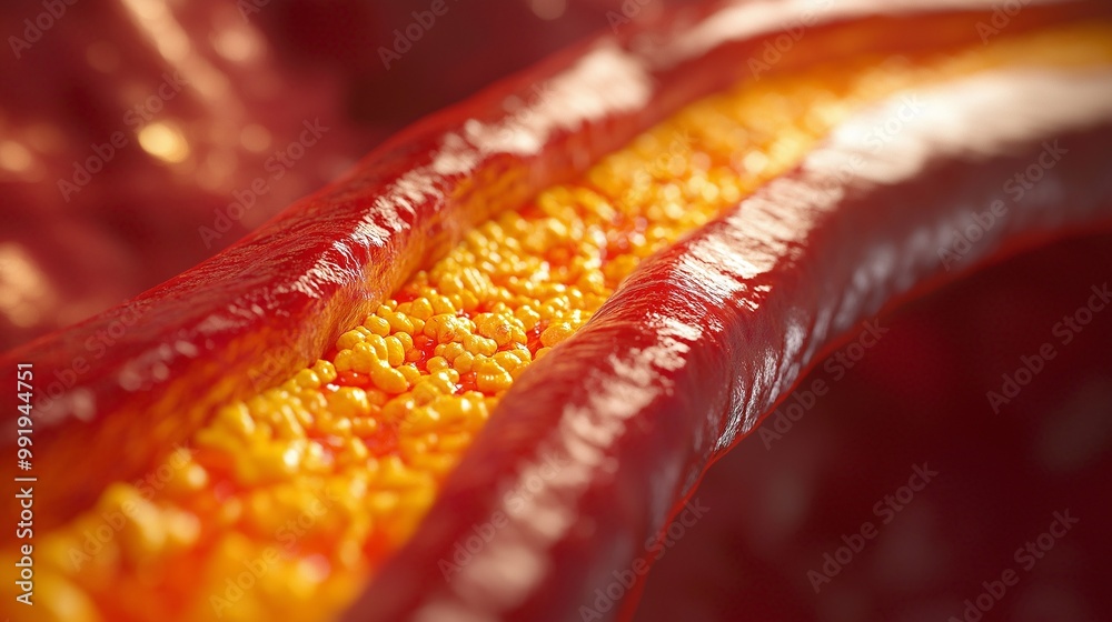 damaged artery, revealing the buildup of plaque and its impact on blood ...