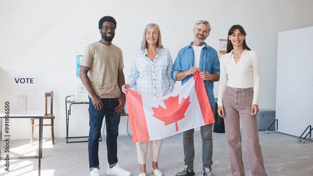 Multi-ethnic group of people gathering together. Older couple holding ...