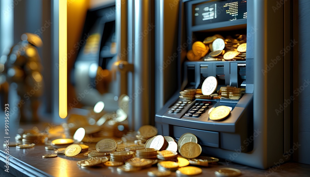 Dynamic finance landscape showcasing banking concepts, ATMs, cash ...