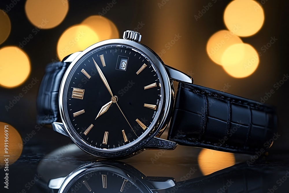 Luxurious wrist watch with a timeless design elegantly displays the ...