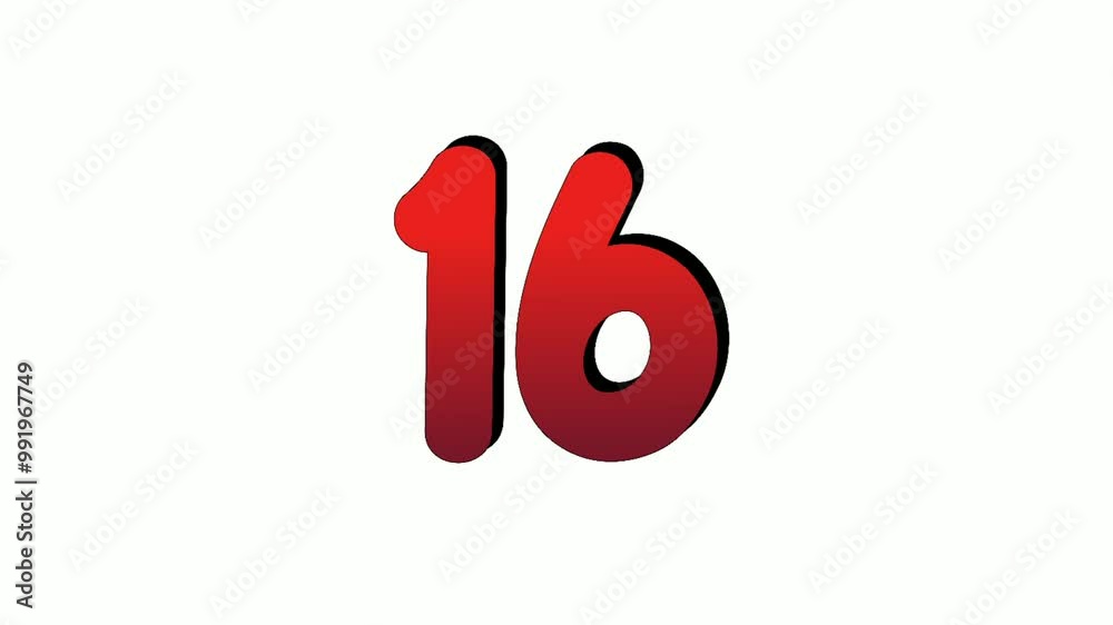 Number 16 sixteen symbol sign animation motion graphics icon on white ...
