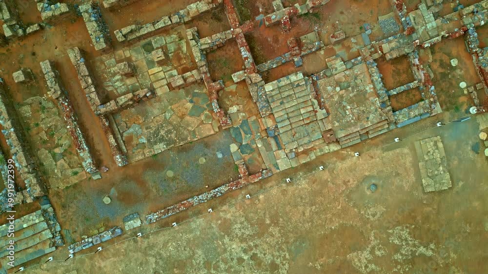 Complex stone layout of ancient Megaron palace ruinsin Crete, Greece ...