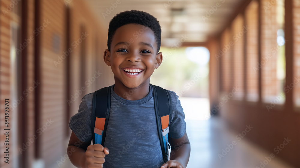 Foto de Inclusive image of a smiling african american school boy ...