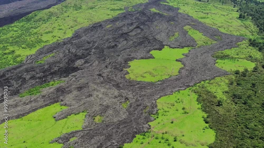 Aerial view of lava rocks revealing the active Pacaya Volcano in ...