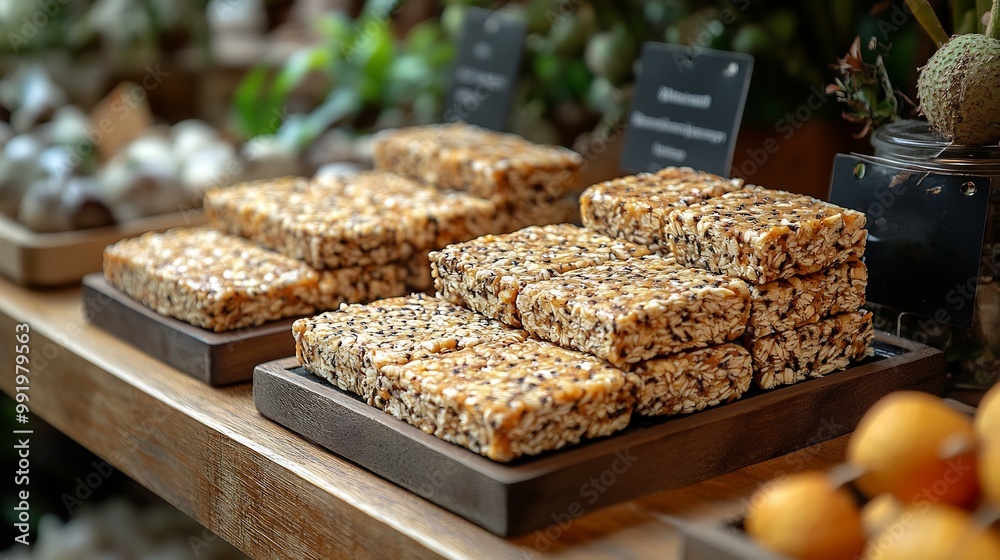 Soursop energy bars displayed wooden counter stylish health food store ...