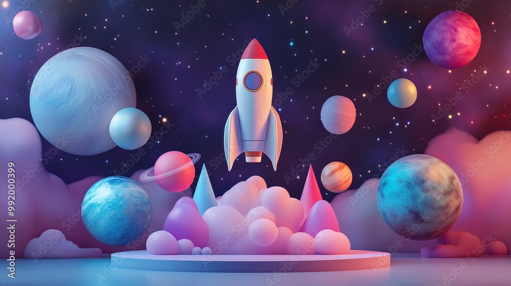 3D stage for kids with rocket, planets, and stars. It's perfect for ...