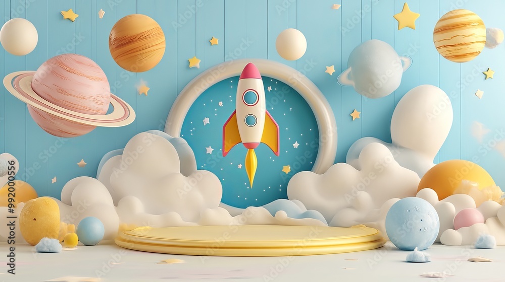 3D stage for kids with rocket, planets, and stars. It's perfect for ...