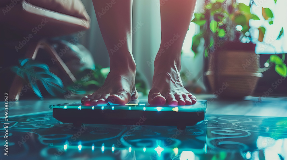 Legs of a person on a scale. Feet on scale. Weight loss, track your ...