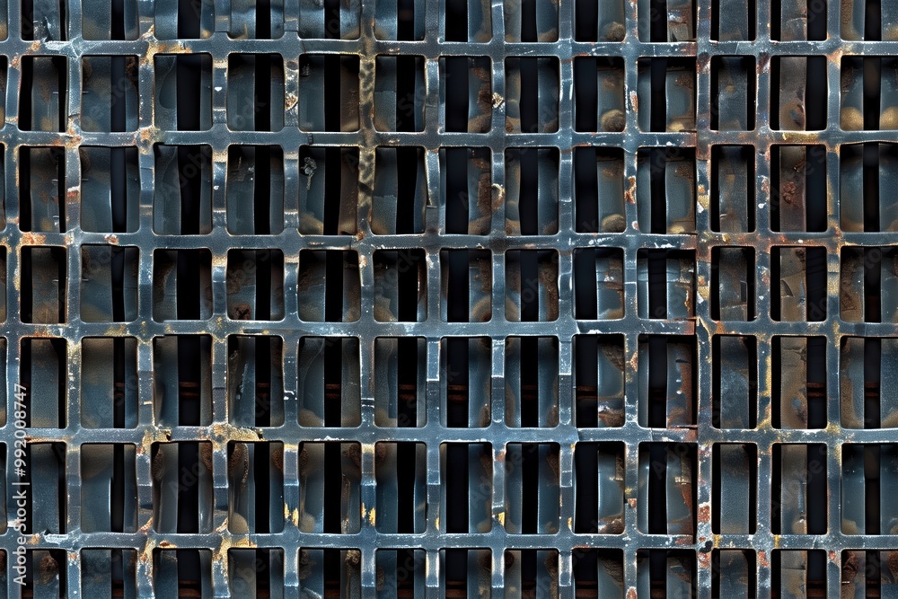 Seamless rusty metal grate grid with rectangular openings, showcasing a ...