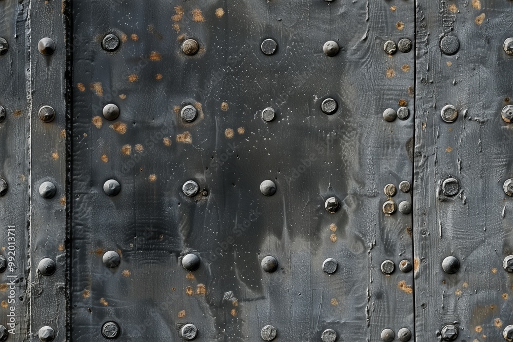 Seamless textured metal surface featuring rivets and rust. The dark ...
