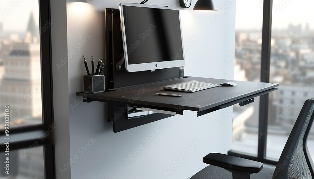 Contemporary foldable work desk with a wall-mounted design ...