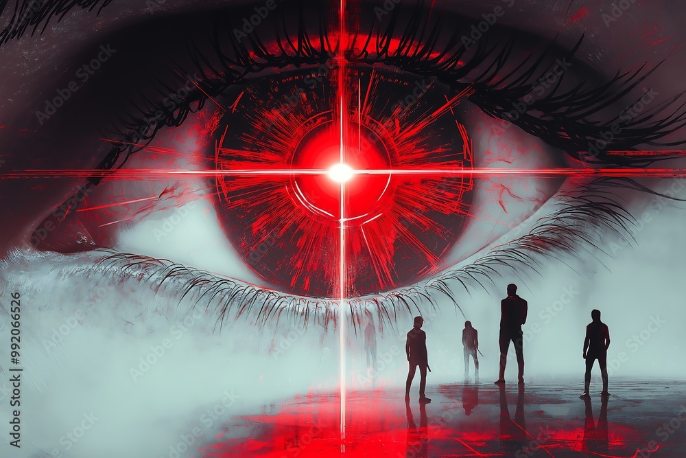 Digital illustration depicting an eye with laser beams shooting out ...