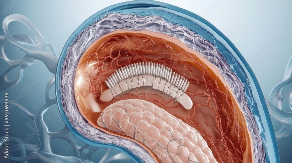 Hormonal implant under skin insertion medical illustration with cross ...