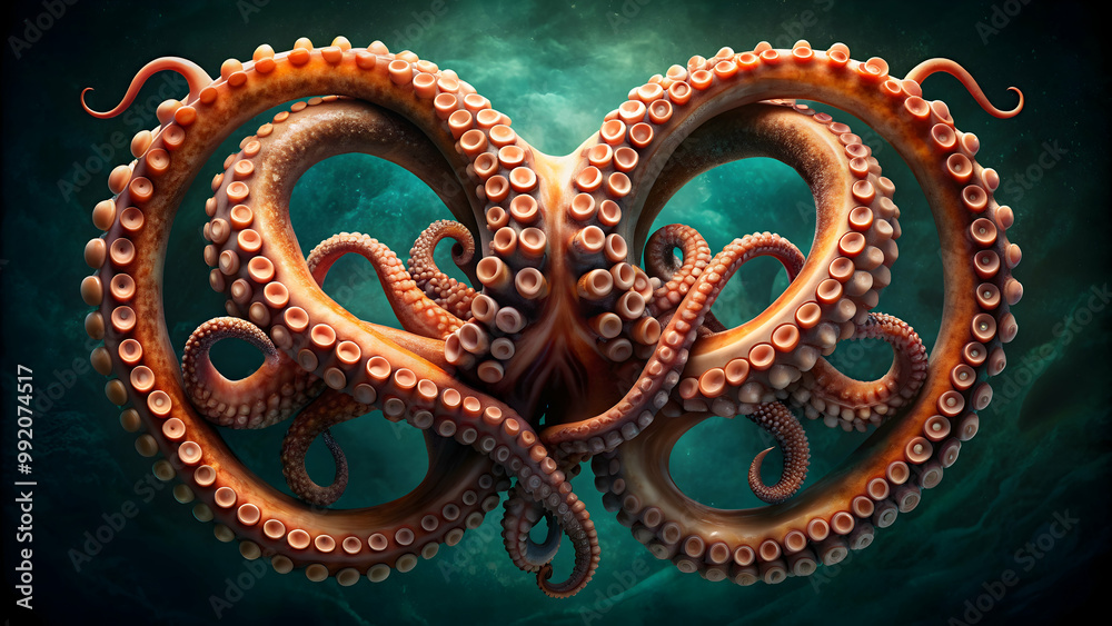 Heart shaped structure made of octopus arms and squid with a knotty ...