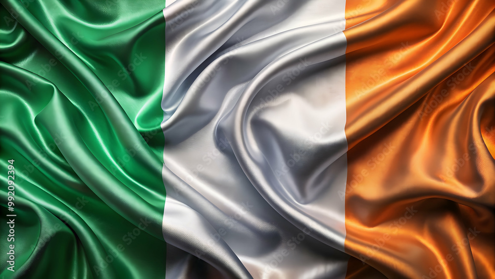 Republic of Ireland tricolour silk fabric flag with ripples background ...