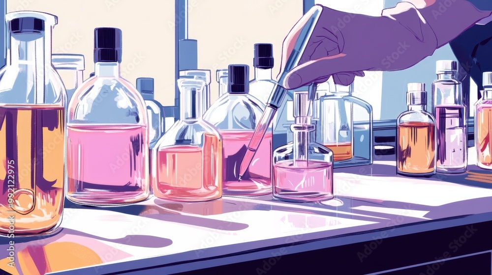 Depict a professional laboratory focused on perfume research, where ...