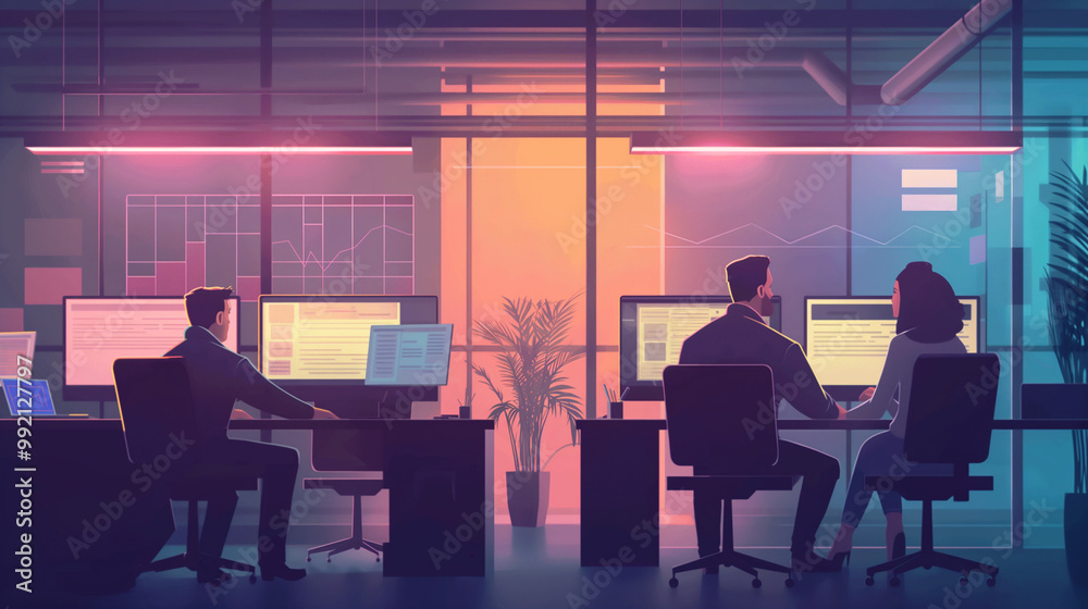 A modern seminar room with participants engaging with interactive ...