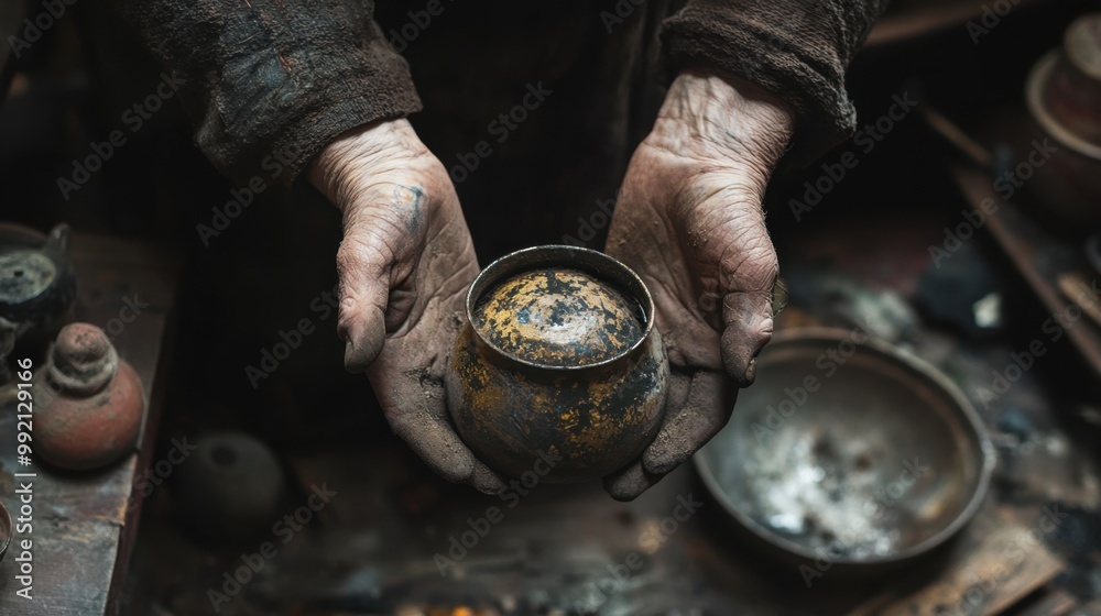 Depict an old, worn-out object with a disappointed look as it is being ...
