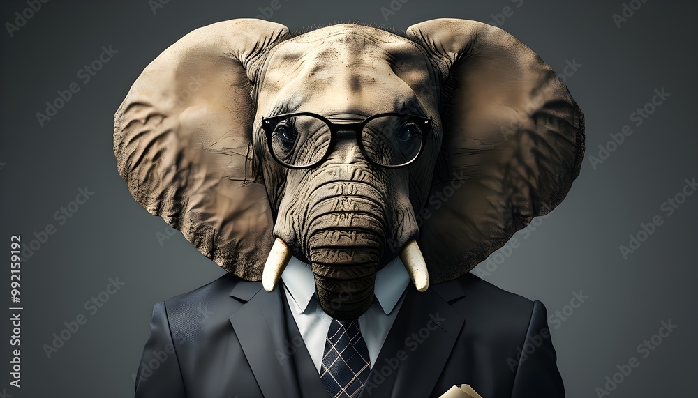 Corporate Elephant Leader Dressed in Formal Suit and Tie, Portraying ...