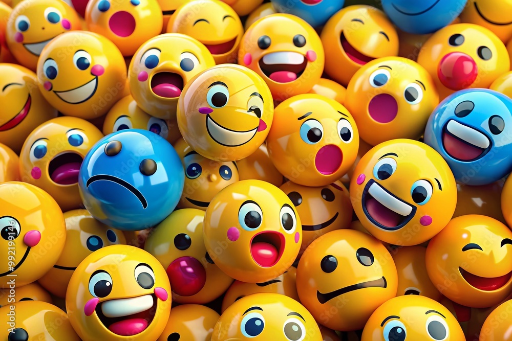 3D Happy and Sad Emojis Representing Mixed Emotions in Colorful and ...