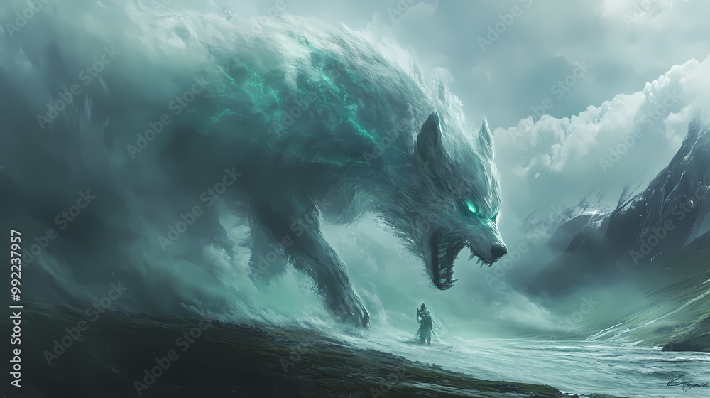 Cryptids and fenrirs fjords in surrealism enigma. Fenrir. Illustration ...
