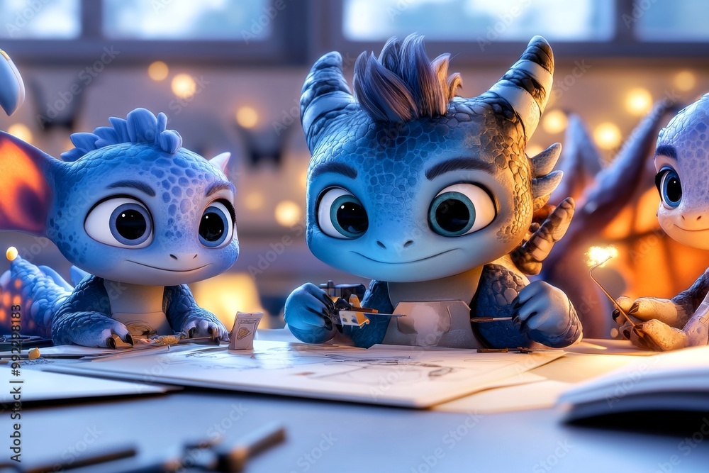 A group of fantasy creatures working together in an enchanted animation ...