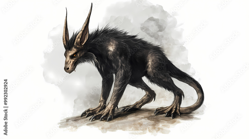 Historical cryptid intriguing whole body image on authentic material background, isolated on ...