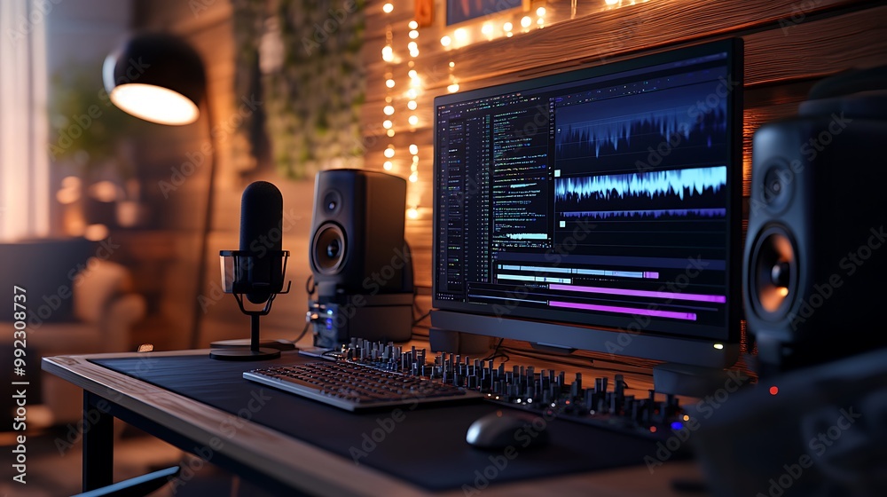Modern home studio workstation setup for podcasting and music ...