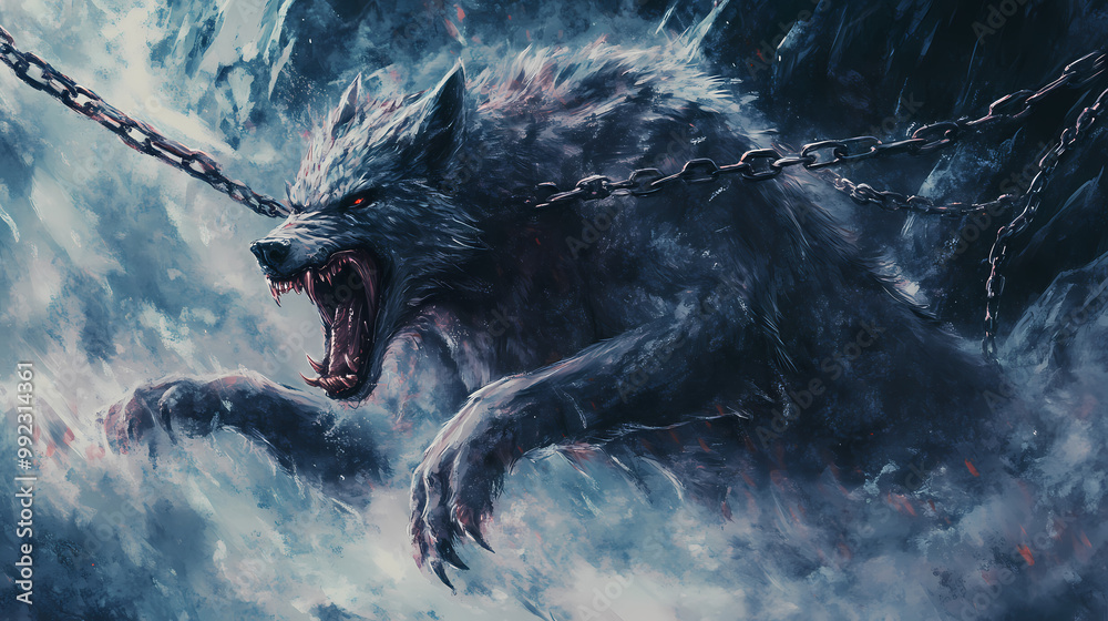 Mythical monster version. fenrir, giant wolf of norse mythology, bound ...