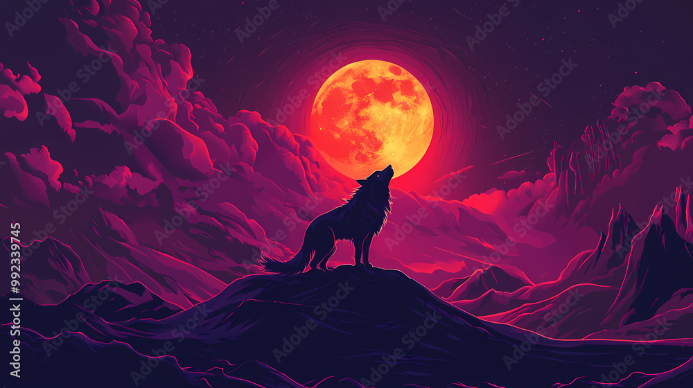 Vibrant werewolf transforming under a full moon: mesmerizing wolf ...