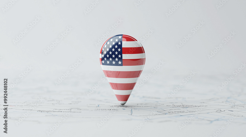 American Flag Pin on Map: A single American flag-shaped pin stands tall ...
