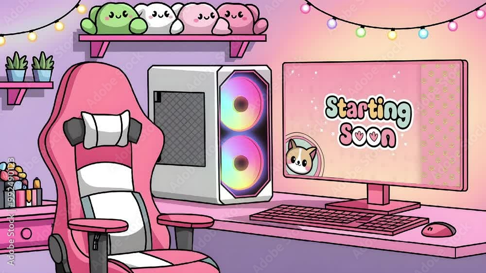 kawaii gaming room design for streamer starting soon screen Stock Video ...