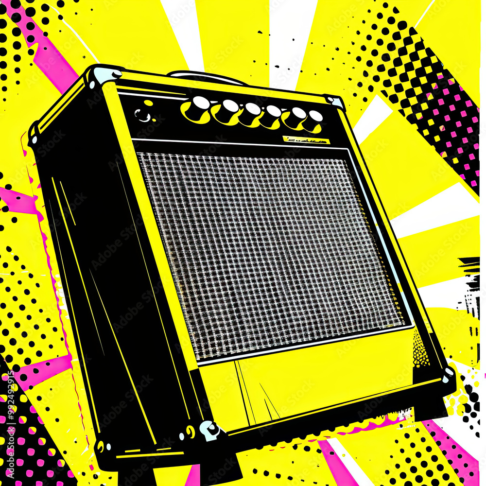 Vibrant amplifier in neon yellow and black, highlighted by exaggerated ...