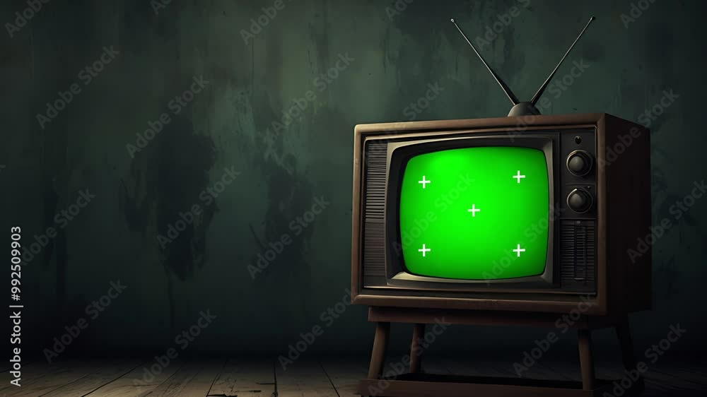 horror retro vintage tv with green screen chroma key background spooky ...