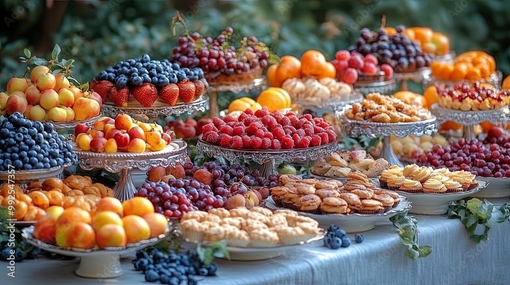 A bountiful spread of fresh fruit, delicate pastries, and creamy ...