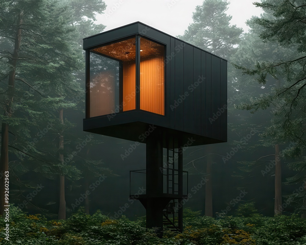 A tree house with a glass elevator, providing a unique and modern way ...