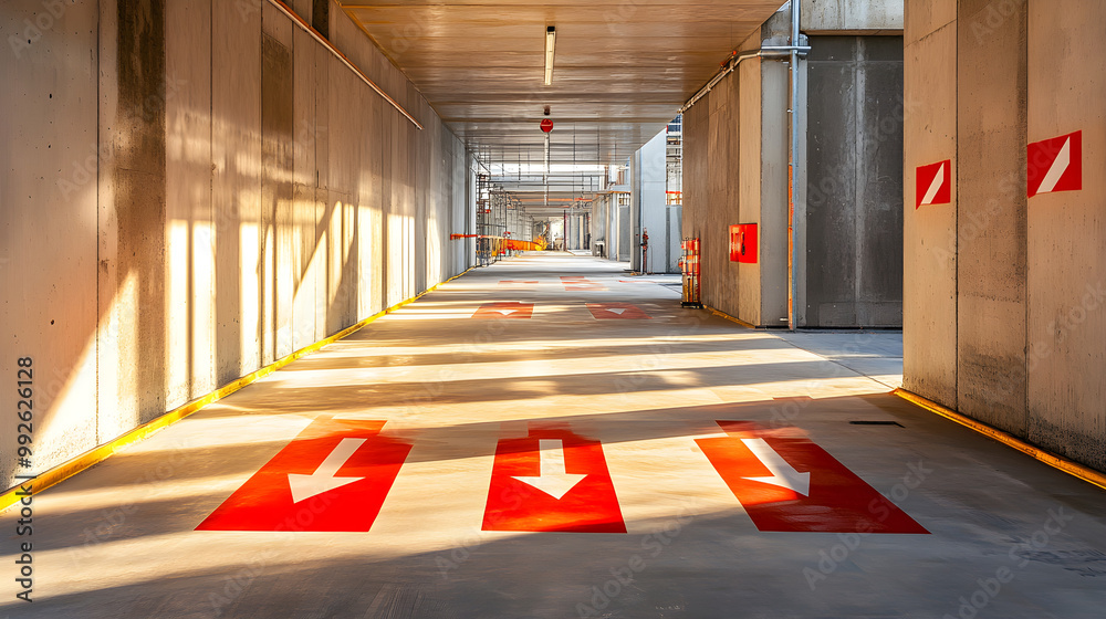 Photo of a clearly marked emergency exit pathway on the construction ...