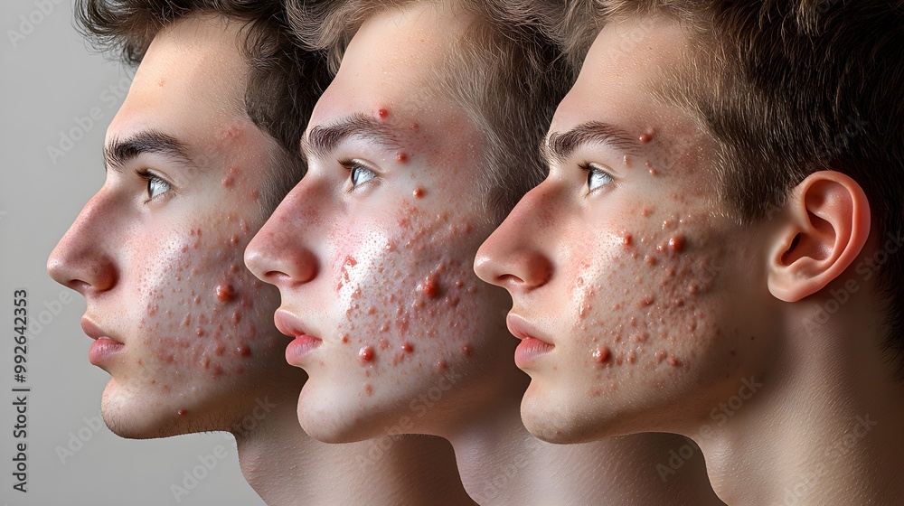 Visual progression of acne treatment for an adult male, focusing on ...