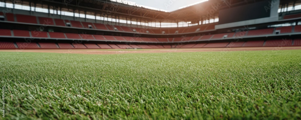 A lush green baseball field captured from ground level, showcasing the ...