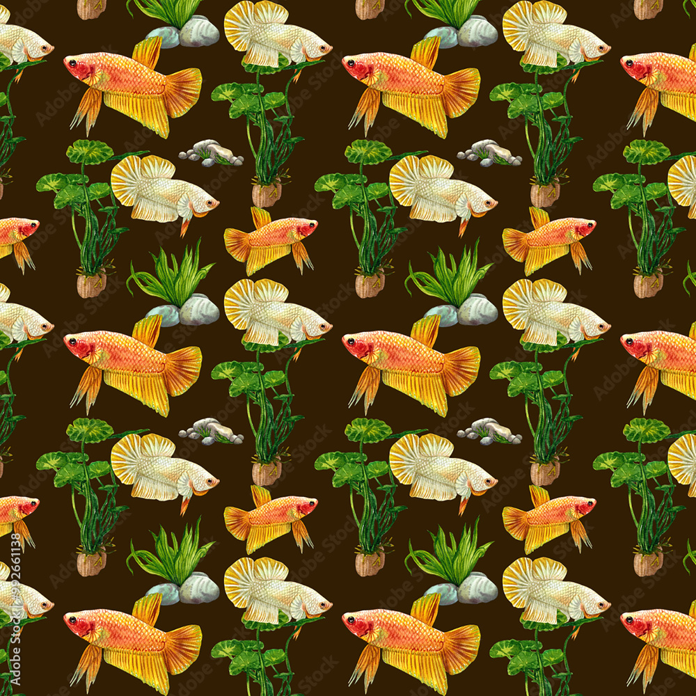 ภาพประกอบสต็อก yellow betta pattern siamese wild bettas horizontal ...