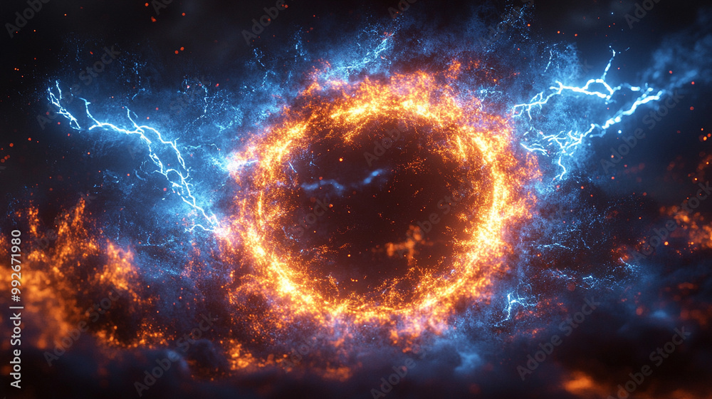 glowing electric blue lightning round frame pulses with energy ...