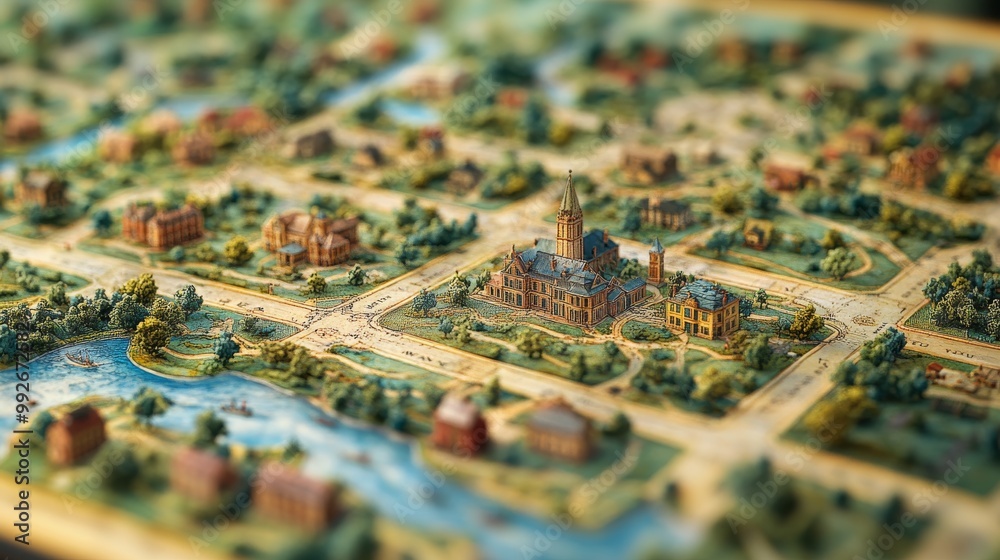 map of a town featuring cadastral boundaries road networks and ...