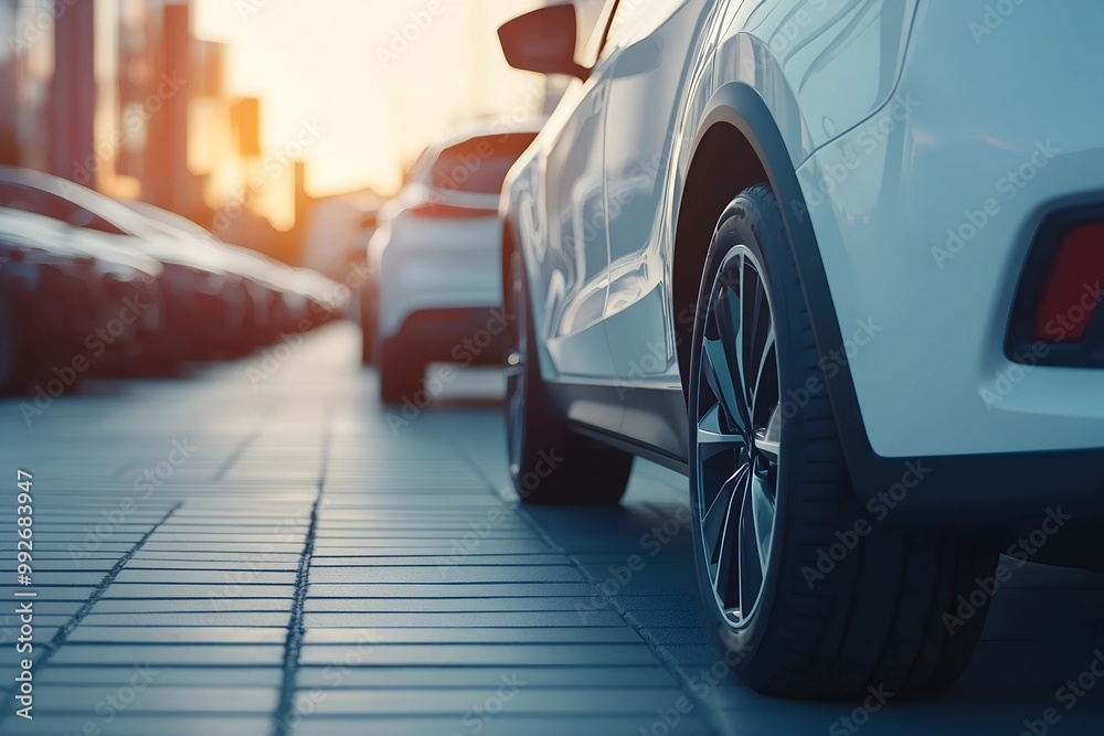 Car parked in outdoor parking lot, used car for sale and rental ...