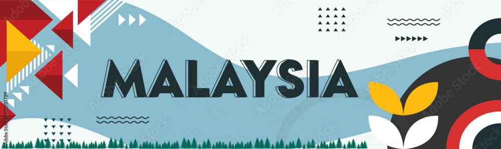 Malaysia National day or Hari Merdeka banner, abstract geometric shapes ...
