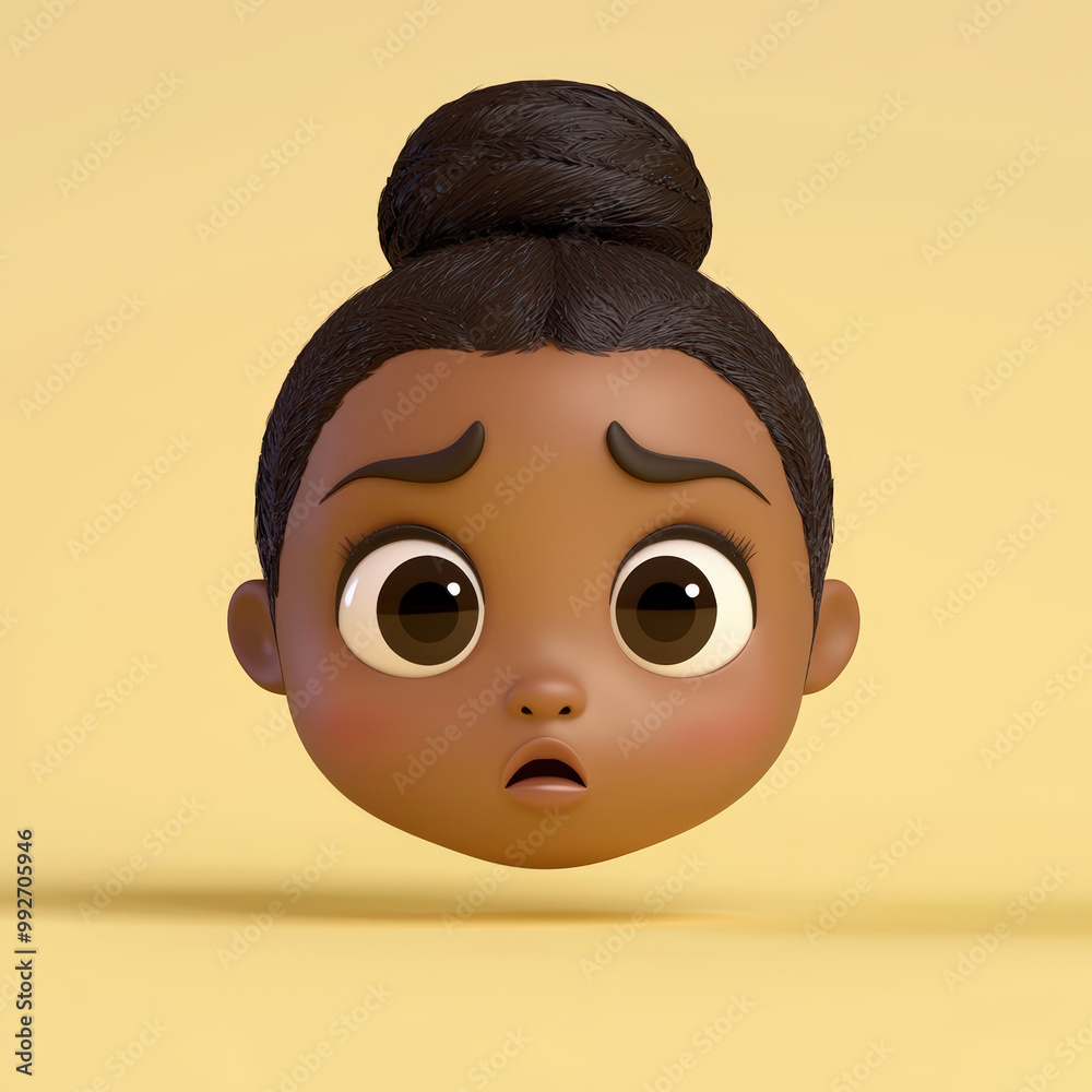 3D animated character with African skintone displays confused ...