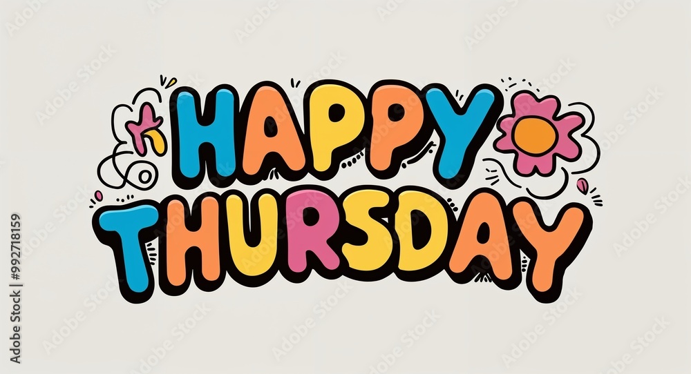 happy Thursday word lettering with groovy doodles drawing design on ...